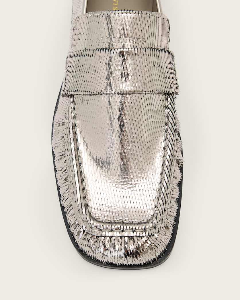 Julie Studded Leather Loafers Gunmetal Grey | ALLSAINTS